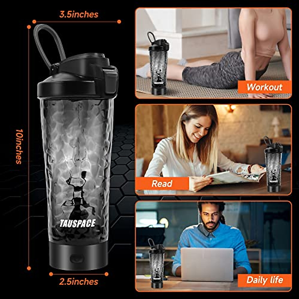 Deal Electric Shaker Bottle BPA Free-Tritan-24 oz Blender Bottles Vortex Shaker Bottles for Protein Mixes-Portable USB Rechargeable Mixer Cup for Protein Shakes (Black)