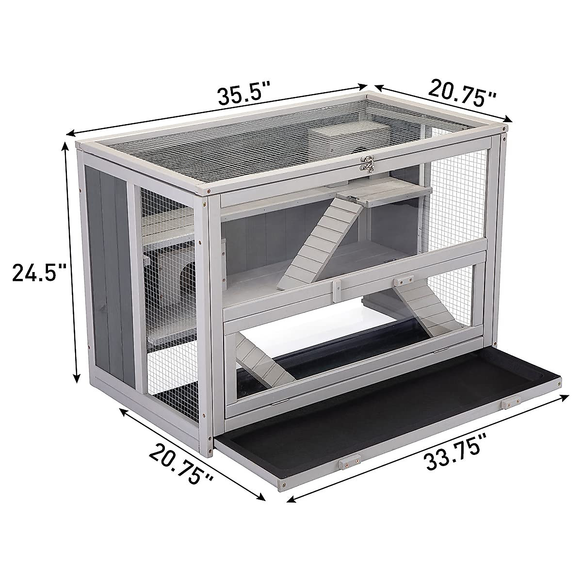 3 Story Guinea Pig Cages Wooden Indoor Hamster Cage w/ Chewing Toy, Hideout, Seesaws, Leak Proof Plastic Tray, Small Animal Cage for Ferret/Chinchilla/Bunny/Rabbit/Squirrel (35.5"L x 20.9"W x 24.4"H)