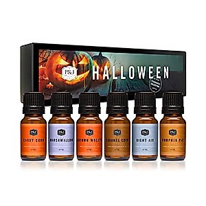 P&J Fragrance Oil Halloween Set | Autumn Wreath, Pumpkin Pie, Candy Corn, Marshmallow, Night Air, and Caramel Corn Candle Scents for Candle Making, Freshie Scents, Soap Making Supplies
