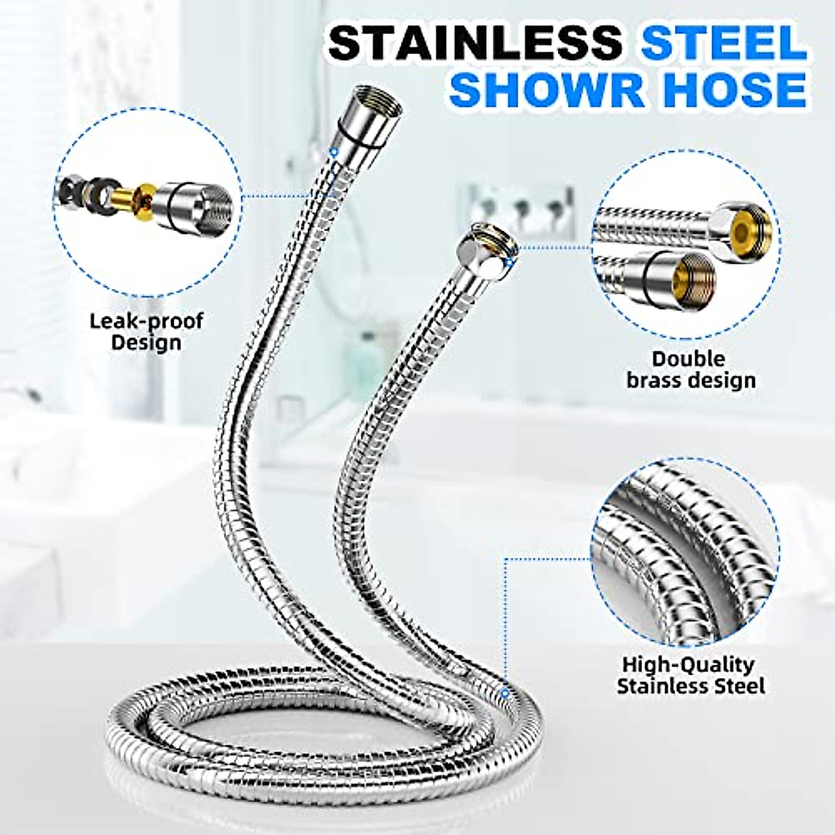 JiaSifu 10-Mode Handheld Shower Head Set, High Pressure Shower Head with 59” Stainless Steel Hose and Adjustable Brass Bracket, All Chrome Finish（Model: US-14591）