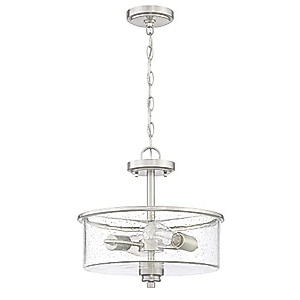 Craftmade 50552-FB Bolden Clear Seeded Glass Shade Semi Flush, 2-Light 120 Watts, Flat Black