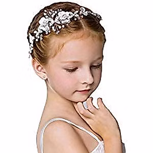 Campsis Flower Girl Headpiece Wedding Head Piece Crystal Pearl Hair Headband First Communion Accessories Tiara for Girls(Silver)