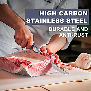 DELFINA Curved Breaking Knife 10 inch W/Sheath & SoftGrip Handle, Butcher Breaking Knife For Meat Cutting, High Carbon Japanese Steel