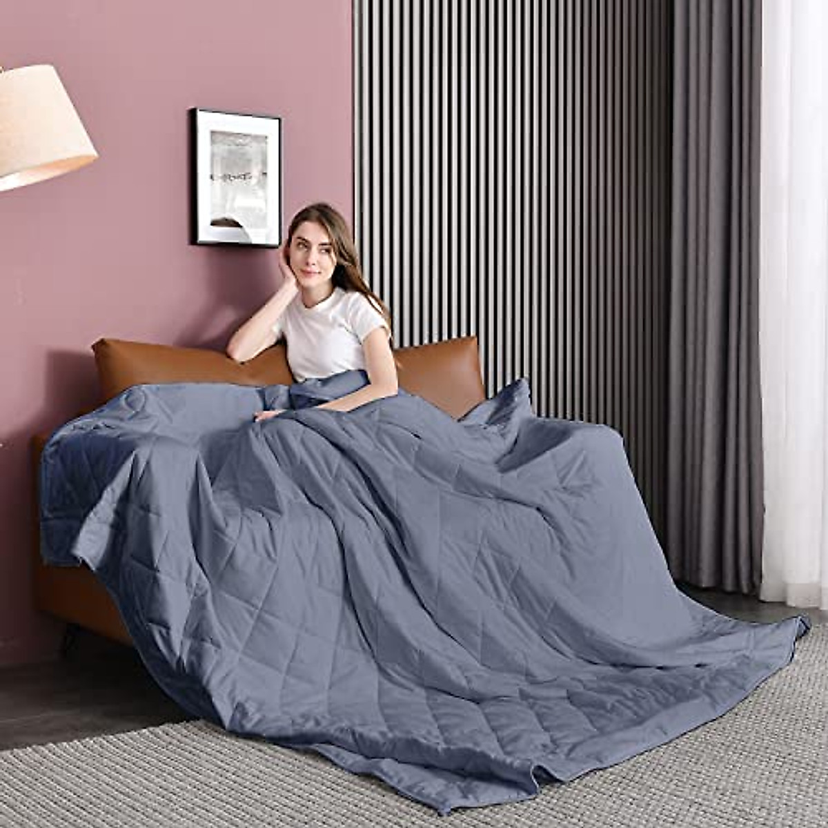 JOLLYVOGUE King Size Weighted Blanket 25 lbs-88''x104'' for Adult with Premium Fabric and Glass Beads, Dark Grey