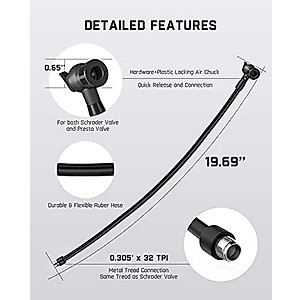 Fanttik Air Pump Hose Adapter, Extension Hose for Schrader and Presta Valve, 19.96'' Locking Tire Chuck Tube, VG8/8V1 Screw Thread Connection, Tire Inflator Universal, Suit for Car, Motorcycle, Bike