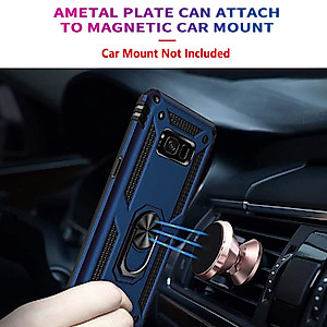 STARSHOP Samsung Galaxy S8 Plus Case, with [Tempered Glass Screen Protector Included] Military Grade Shockproof Dual Layer Protective Phone Cover with Metal Ring Kickstand - Navy