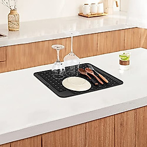 Silicone Dish Drying Mat,Drying Mat for Kitchen Counter, Silicone Trivets/Pot Holders ,Heat Resistant Mat,Easy to Drain and Clean Large Drainboard Mat, Dish Drainer Pad (17.72 x 15.75Inches, black)