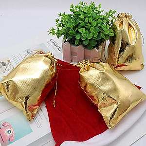 HRX Package Gold Gift Bags Drawstring 100pcs, 5 x 7 inches Jewelry Pouches Party Favor Goody Bags for Wedding Birthday Christmas Candy Bar