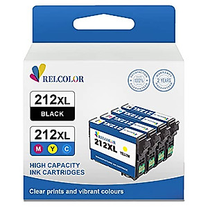 Relcolor Remanufactured Ink Cartridge Replacement for Epson 212XL T212XL 212 XL T212 for Expression Home XP-4100 XP-4105 Workforce WF-2830 WF-2850 Printer (1 Black 1 Cyan 1 Magenta 1 Yellow 4 Pack)