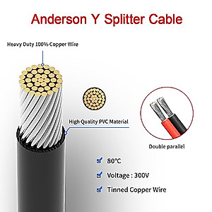 ELFCULB Anderson Y Splitter Cable,12AWG Solar Charging Splitter Cable Solar Panel Extension Cable for Solar Generator Power Station(1FT)