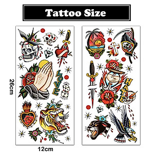 PUSNMI 120×260mm Classic Temporary Tattoo Sailor Jerry Temporary Tattoos for Women Men Cool Skull Tattoo for Arm Leg Face Lasting Mix Style Body Art Tattoos for Halloween Club