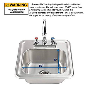 ACE HS-0810IG Mini 13" x 13" Drop-In Hand Sink with Lead Free 3-1/2" Spout Faucet & Strainer, ETL Certified
