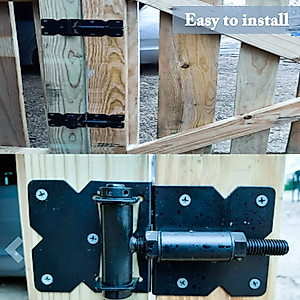 Heavy Duty Gate Hinges for Wooden Fences - 2 Pack, Adjustable Vinyl Gate Hinges with 28 Screws (Black)