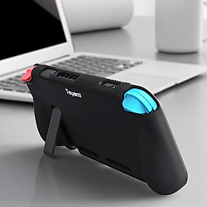 Teyomi Protective Silicone Case for Nintendo Switch, Grip Cover with Tempered Glass Screen Protector, 2 Storage Slots for Game Cards, Shock-Absorption & Anti-Scratch (Black)