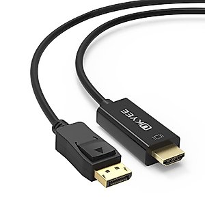 Display Port (DP) to HDMI Cable 6 feet, Uni-Directional Displayport to HDMI Cord Adapter 6ft Male to Male Converter for PCs to HDTV, Monitor, Projector with HDMI Port …