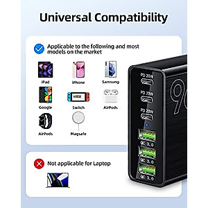 USB C Charger, Wuoertim 96W 6 Port USB C Charging Station, Portable Multiport USB C Wall Charger PD Fast Adapter with 3 USB-C Ports +3 USB-A Ports for iPhone 14 13 Pro Max,iPad Series, Samsung Galaxy