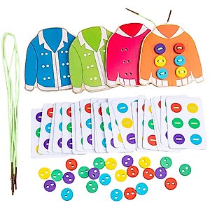 WEBEEDY Wooden Clothes Lacing Game, Montessori Fine Motor Skill Threading Game, Sewing Button Lacing Card Game, Early Development Game,8.66x5.51x1.97 Inch