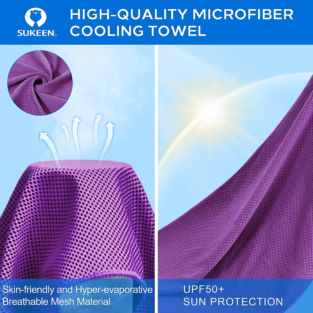 Sukeen [4 Pack] Cooling Towel (40"x12"),Ice Towel,Soft Breathable Chilly Towel,Microfiber Towel for Yoga,Sport,Running,Gym,Workout,Camping,Fitness,Workout & More Activities