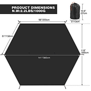 REDCAMP Hammock Rain Fly Camping Tarp Waterproof, Lightweight Backpacking Rain Tarp Shelter for Hiking Outdoor Hexagon Black 10x12ft