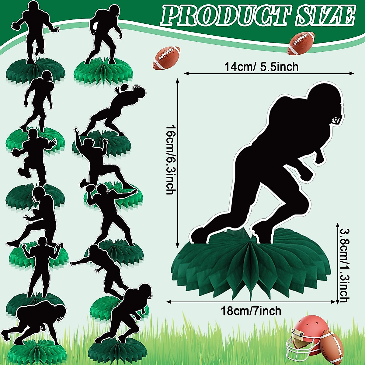 QOUBAI 12Pcs Football Honeycomb Centerpieces Football Player Party Decorations Sports Party Decor Table Toppers Birthday Party Decoration for Baby Shower Gameday Tailgate Party Favor Supplies