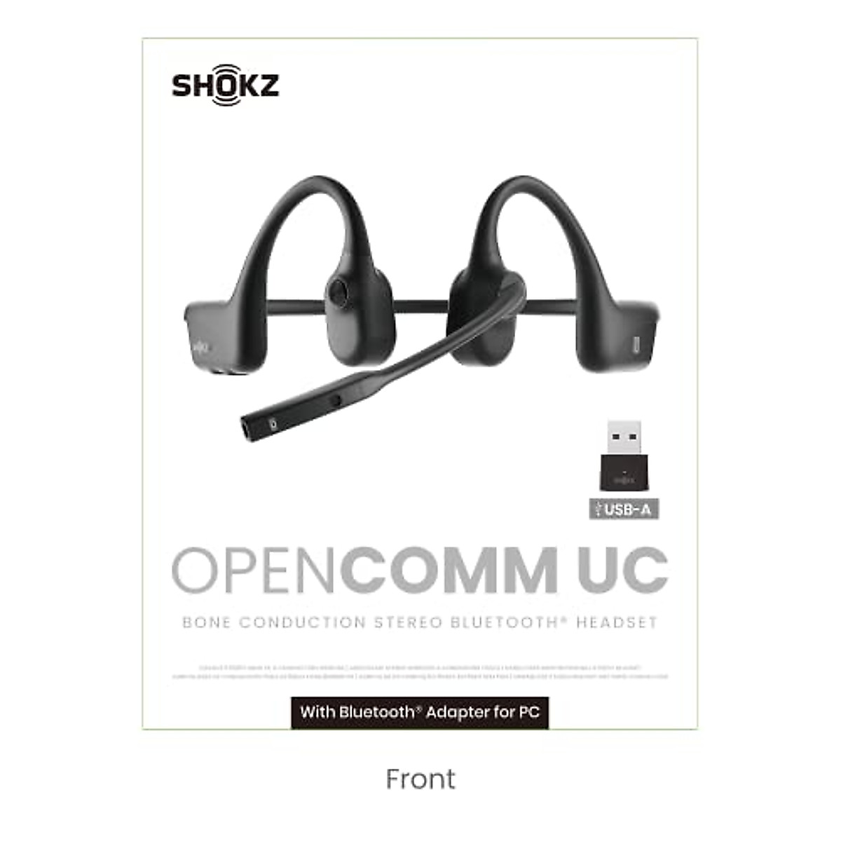 Shokz (AfterShokz)OpenComm UC Bone Conduction Bluetooth Stereo Computer Headset with Loop100 USB-A Adapter-Wireless PC Headphones Noise-Canceling Boom Microphone for Home Office Use,with Bookmark