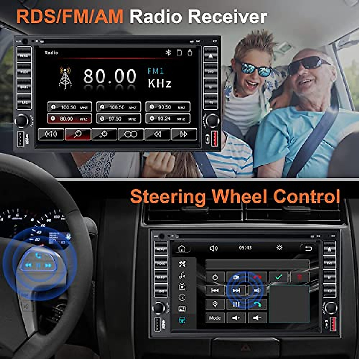 Double Din Car Stereo Radio With CD/DVD Player, Voice Control Carplay & Android Auto, 7 inch Car Audio With HD Touchscreen, Bluetooth, Mirror Link, Backup Camera, SWC, FM/AM, USB/SD, A/V Input (Black)