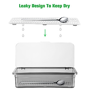 Hemoton Flatware Organizers Flatware Plastic Tray Kitchen Drawer Organizer with Lid and Drainer for Utensils Holder