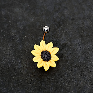 Body Candy Stunning Sunflower Belly Ring 14 Gauge
