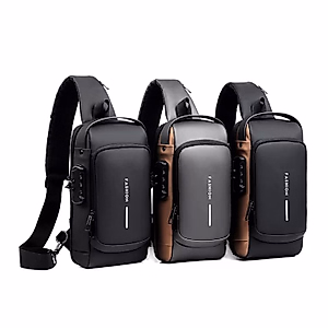 Anti theft Crossbody Sling Bag ,Waterproof Chest Daypack with USB Charging, Shoulder Backpack for Men Women (Brown and Gray)