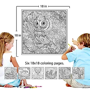 Young N Refined 6 Pack of Large Adult Coloring Poster Pages Animals Made of Mandala Floral (18x18)