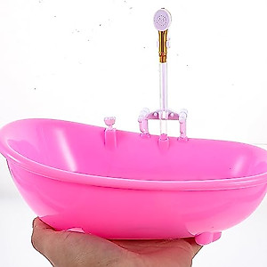 Toyvian Bathtub for Dolls Electric Water Spraying Bathtub Swimming Pool with Sprayer Without Battery Pretend Play Toy for Kids ( Pink )