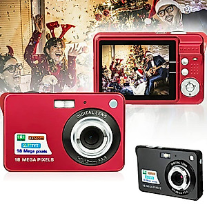 Digital Camera, Compact Camera,2.7 inch Pocket Camera,Rechargeable Small Digital Camera for Kids,School,Children,Adults,Photography with Digital Zoom(32GB SD Card Included,1 Battery) (Red)