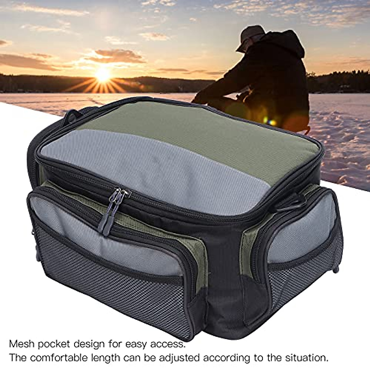 SALUTUY Fishing Storage Bag, Fishing Tool Bags Mesh Pockets Square Fishing Storage Bag for Installing Fishing Accessories and Other Items