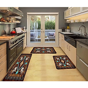 Rustic Southwestern Kitchen Rug Sets 3 Piece Tribal Native American Indian Comfort Mat Geometric Cushioned Floor Mats Washable Doormat Anti Fatigue Non-Slip Bathroom Runner Rugs Bedroom Area Carpet
