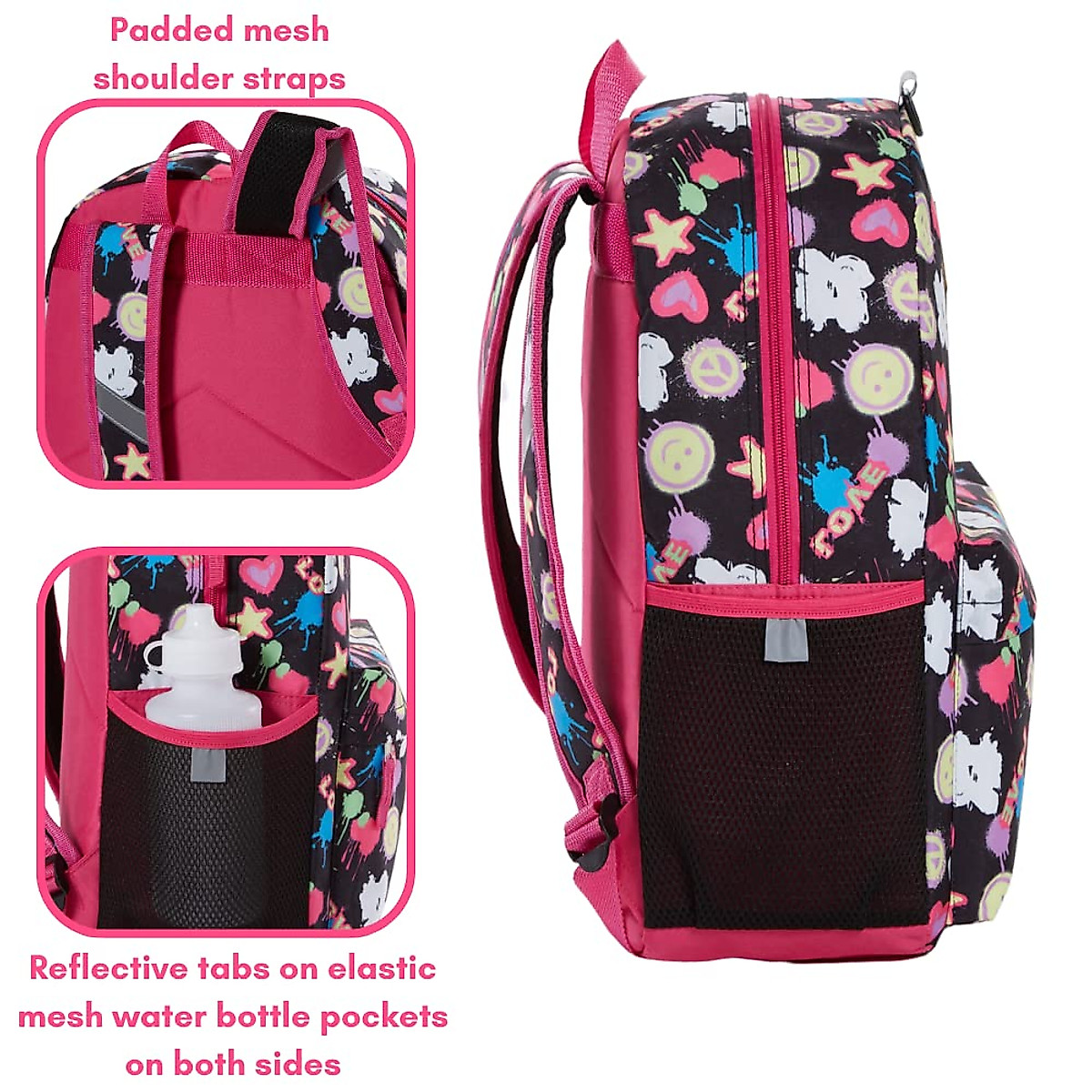 CLUB LIBBY LU Rainbow Backpack Set for Girls, 16 inch, 6 Pieces - Includes Foldable Lunch Bag, Water Bottle, Scrunchie, & Pencil Case