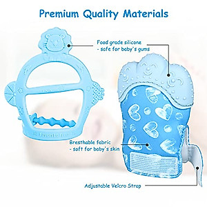 Vicloon Silicone Teething Mitt, 2Pcs Baby Teething Mitten with Adjustable Strap, Crinkle Sound and Textured, Self Soothing Baby Chew Toys for 0-6month Infants
