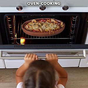 Handmade Oval Clay Pan Set of 2, Lead-Free Terracotta Pots for Cooking Fishes, Meat, Vegetables, or Mushrooms, Unglazed Earthen Pottery Cookware Suitable for Stovetop and Oven-Cooking (Large 12.2 in)