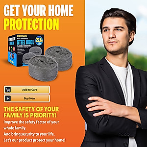 Steel Wool Mice Fabric Roll Control 2 Pcs Total (3.2”x 22.5 Feet) - Gap Fill Fabric - Block Holes, Wall Cracks, Cleans Rusty Tools, Hardware DIY Kit - One Pair of Gloves and Scissor Included