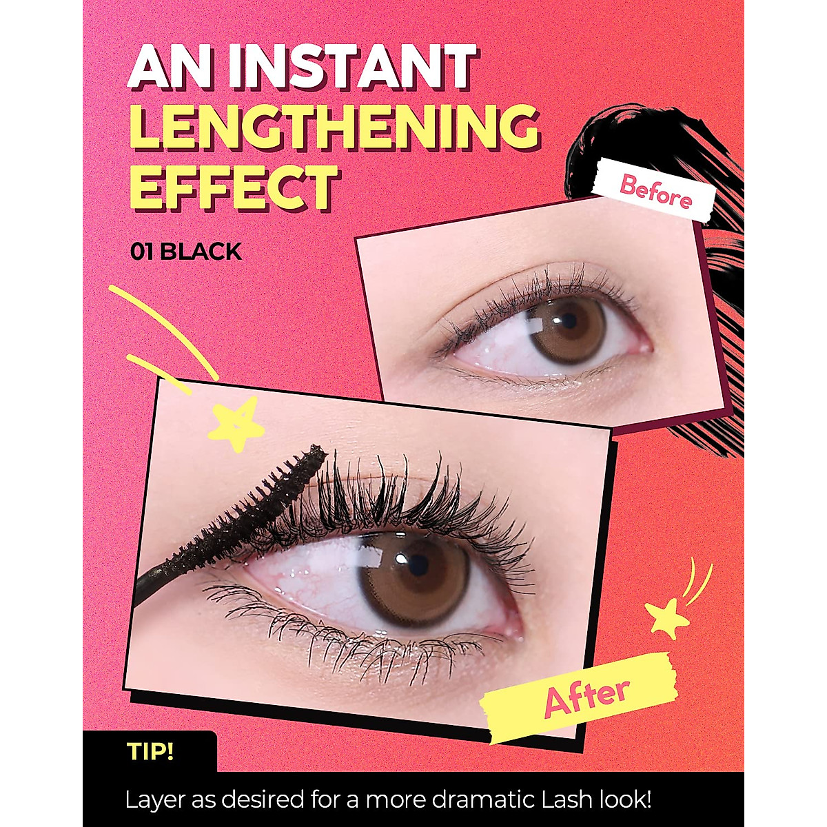 AMTS x Webtoon True Beauty, Natural Lengthening Black Mascara Volume and Length, Tubing Mascara Waterproof, Lash Extension, No Smudge, No Flaking, Korean Makeup Kbeauty Kdrama