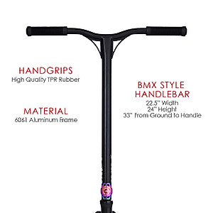 Xspec Pro Stunt Kick Scooter, Unique Oil Slick Anodized Design Trick Scooter, Matte Black Frame, Purple Rainbow Neo Chrome