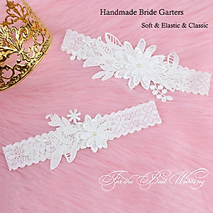 2 Pieces Lace Wedding Garter Set White Flower Lace Fabric Garter Belt Elastic Leg Garter with Flower Bridal Accessories for Women and Girls(Flower)