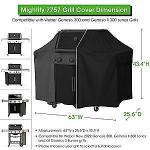 Mightify 63 Inch Grill Cover, Outdoor Gas Grill BBQ Cover Heavy Duty Waterproof and Fade Resistant Compatible with Weber Genesis 300 Series Grills, Compared to Weber 7757