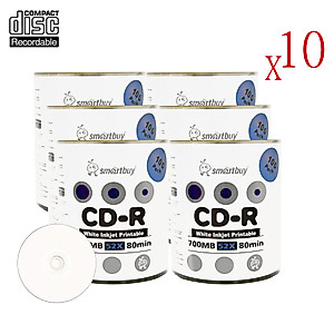 Smartbuy 6000-disc 700mb/80min 52x CD-R White Inkjet Hub Printable Blank Recordable Media Disc