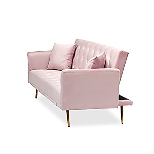 Tufted Upholstered Velvet Modern Futon Loveseat Sleeper Sofa Bed Convertible Couch Daybed,Folding Sofá Beds Recliner,Small Love Seat 2-Seat Couches with Toss Pillows&Metal Legs for Living Room