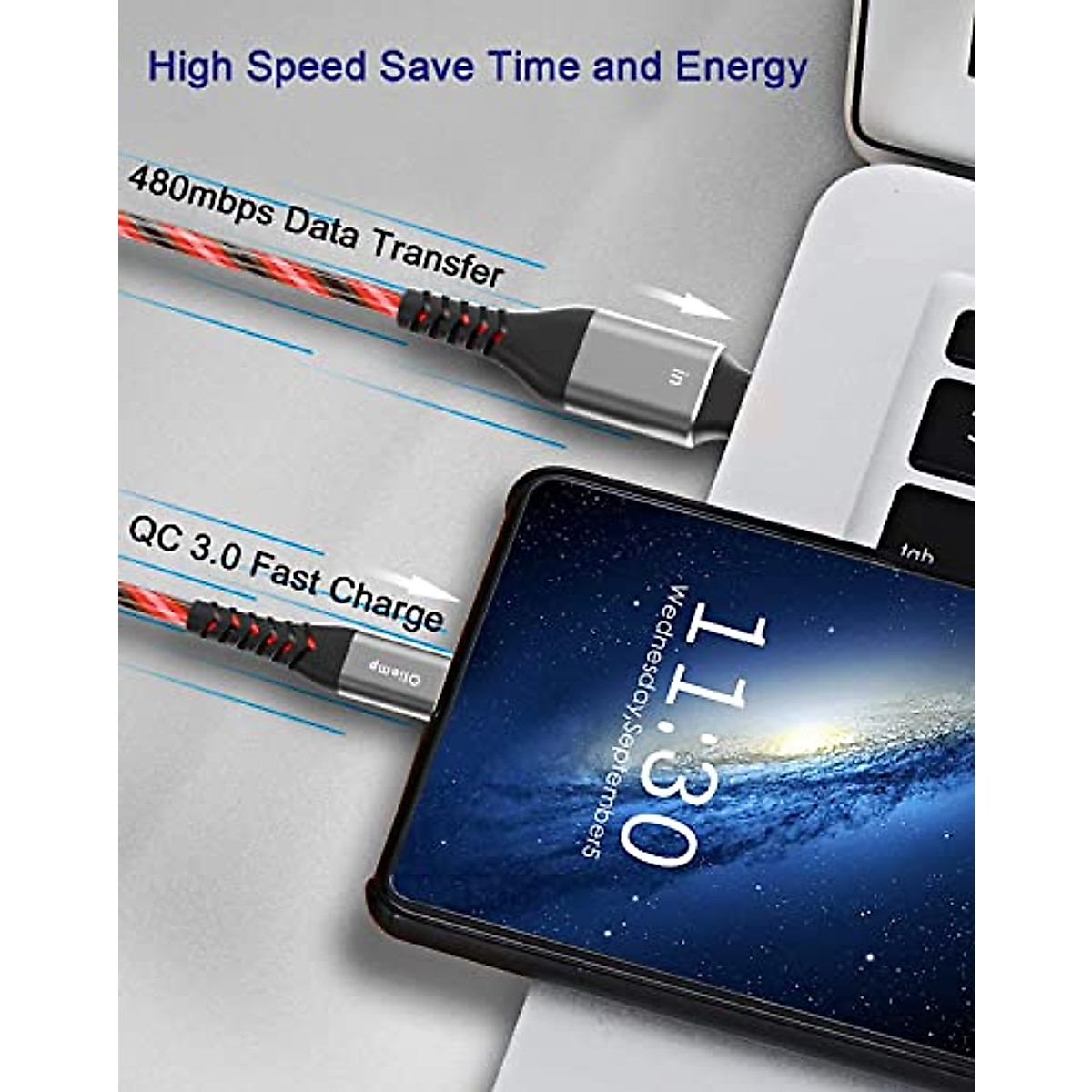 Oliomp USB C to USB C Fast Charging Cable 6ft 60W 3A USB Type C Charger Led Light up Charger Compatible with Samsung Galaxy S23/S22/S21/S20 /S10/S9/S8/Note20/MacBook Pro/Air/iPad Pro/LG/Pixel