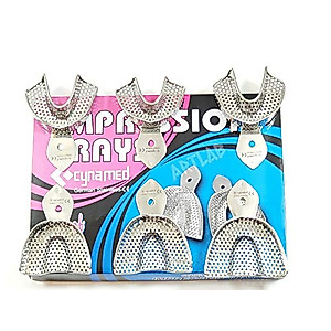 Premium German Dental Autoclavable Metal Impression Trays Stainless Steel Upper Lower Dental Perforated Impression Trays Set of 6 Cyanemed