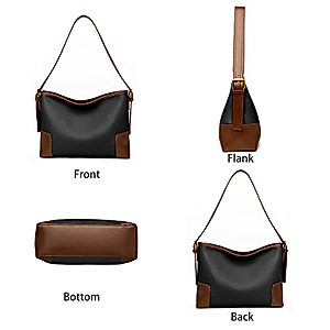 TarsaMult Hobo Bags for Women Soft Faux Leather Shoulder Crossbody Ladies Purses and Handbags Fashion Large Bucket Tote Bag(6140 Black)