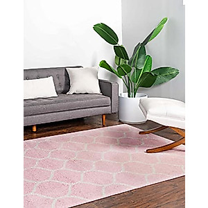Unique Loom Trellis Frieze Collection Area Rug - Rounded (4' 1" x 6' 1", Light Pink/ Ivory)