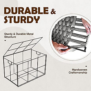 Greenstell Storage Basket with Lid, Handwoven Large Shelf Basket with Cotton Liner and Metal Frame, Foldable & Easy to Install, Storage Box Basket Bin with Handle for Bedroom, Laundry Room Grey 105L