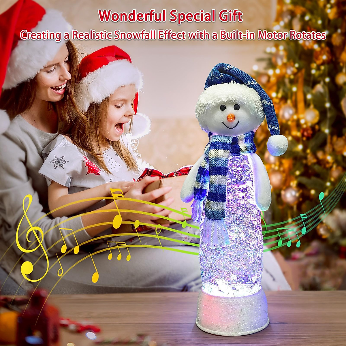 Christmas Snow Globe Lantern Indoor Decor, Cardinal Snowman Christmas Tree with Music,6H Timer,USB Lined/Battery Operated Lighted Lantern for Christmas Festival Decoration Gifts